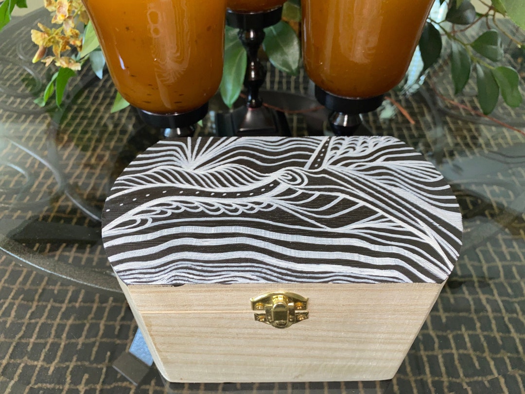 Wood Box With Unique Abstract Line Art Black and White Design - Etsy