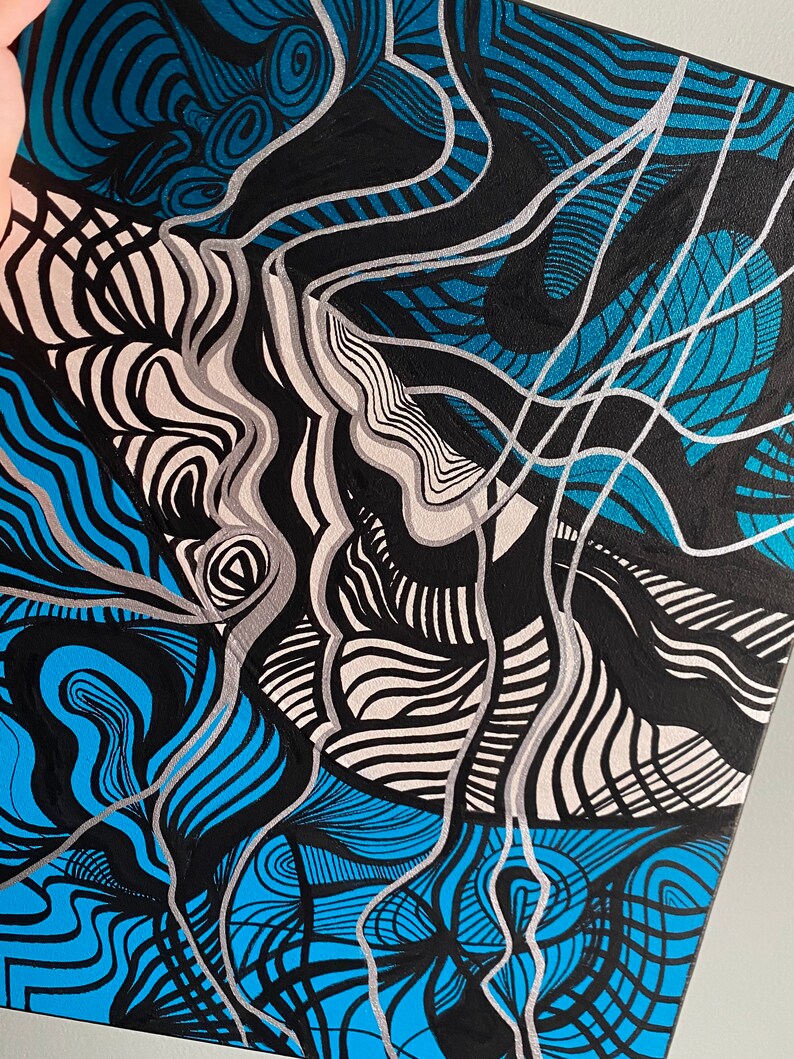 Blue and Black Line Artwork Original Art Piece Abstract - Etsy