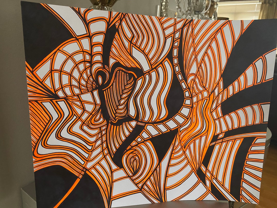 Orange Zen Line Art Original Artwork Zen Trippy Art - Etsy