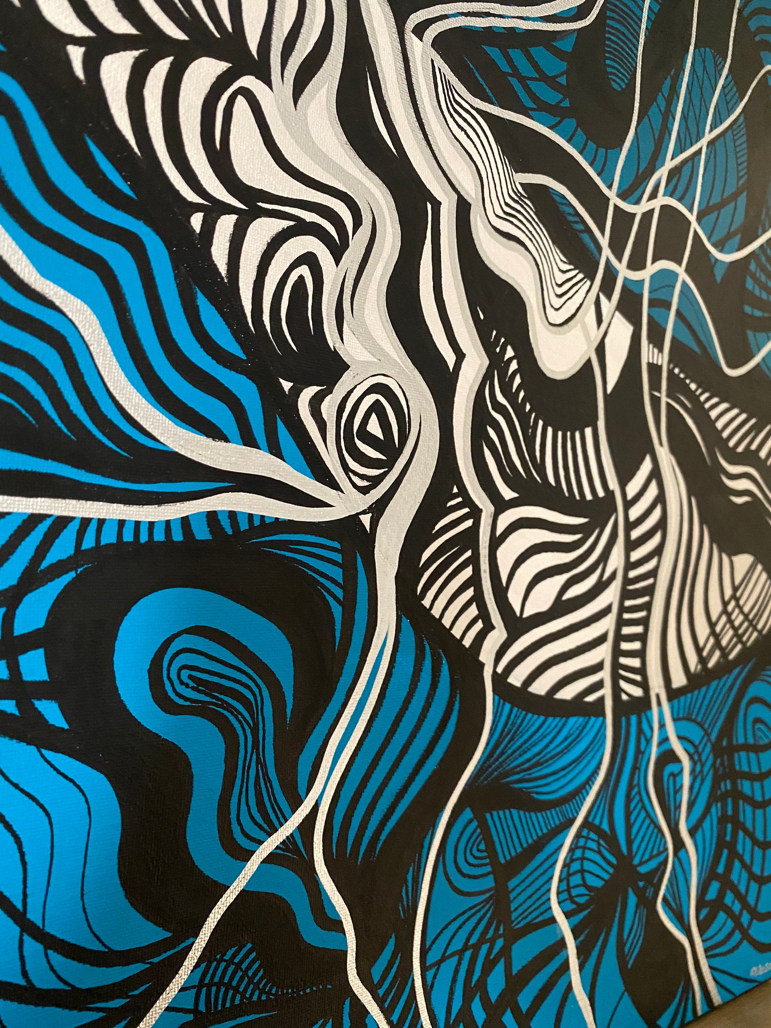Blue and Black Line Artwork Original Art Piece Abstract - Etsy