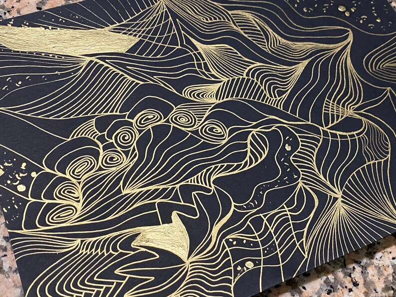 Gold Unique Design on Black Paper Original Artwork - Etsy