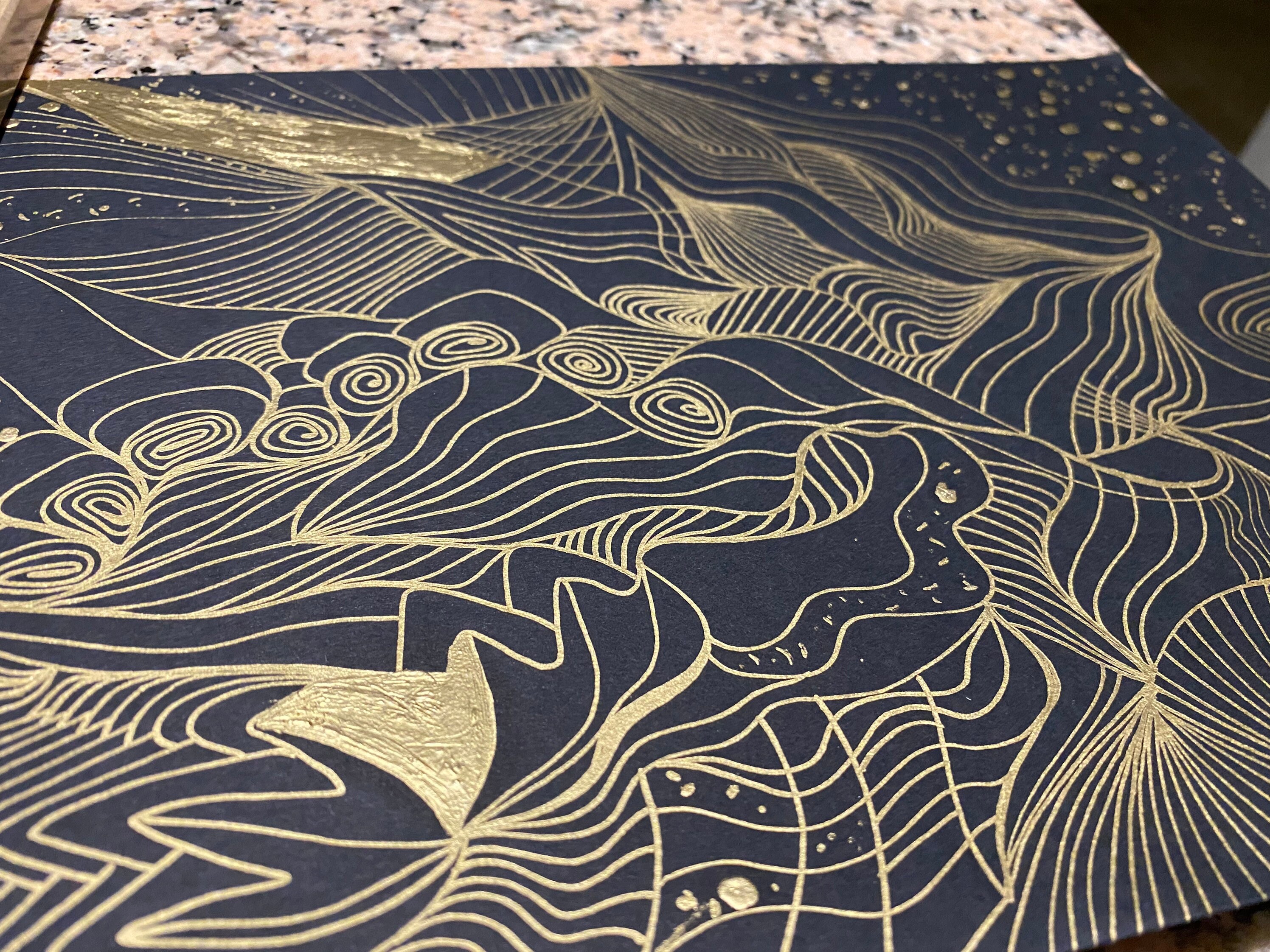 Gold Unique Design on Black Paper Original Artwork - Etsy