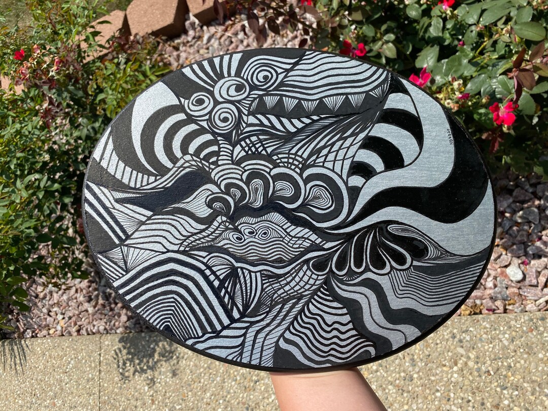 Silver and Black Ink Paint on Wood. Unique Line Art Abstract Artwork - Etsy