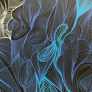 Blue Ink on Black Paper Unique Line Art Abstract Zen Original Artwork ...