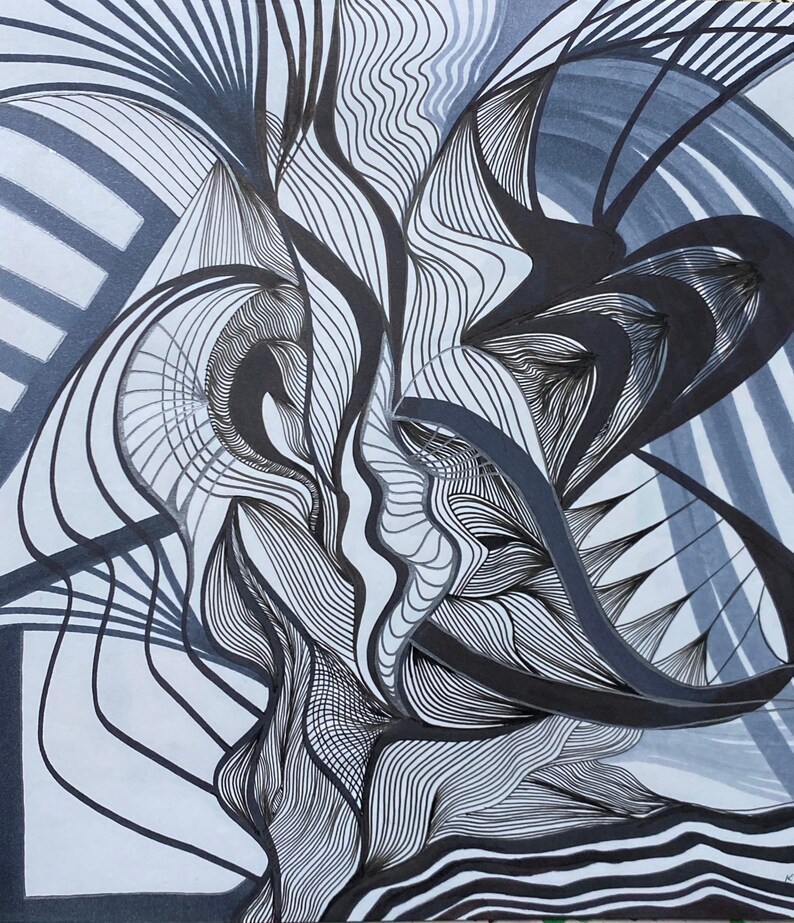 Unique Line Art Abstract Trippy Original Artwork Wall Decor - Etsy