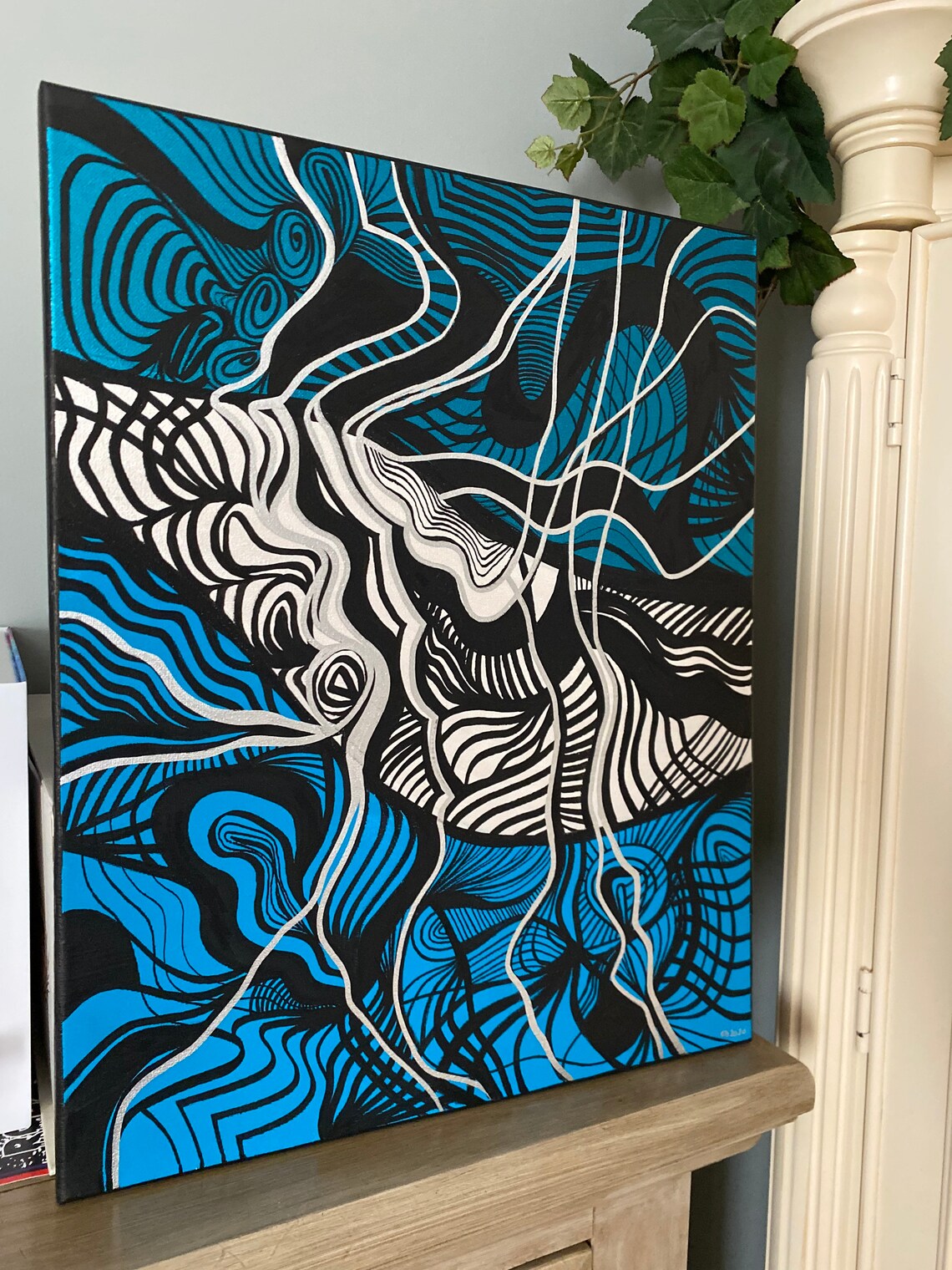 Blue and Black Line Artwork Original Art Piece Abstract | Etsy