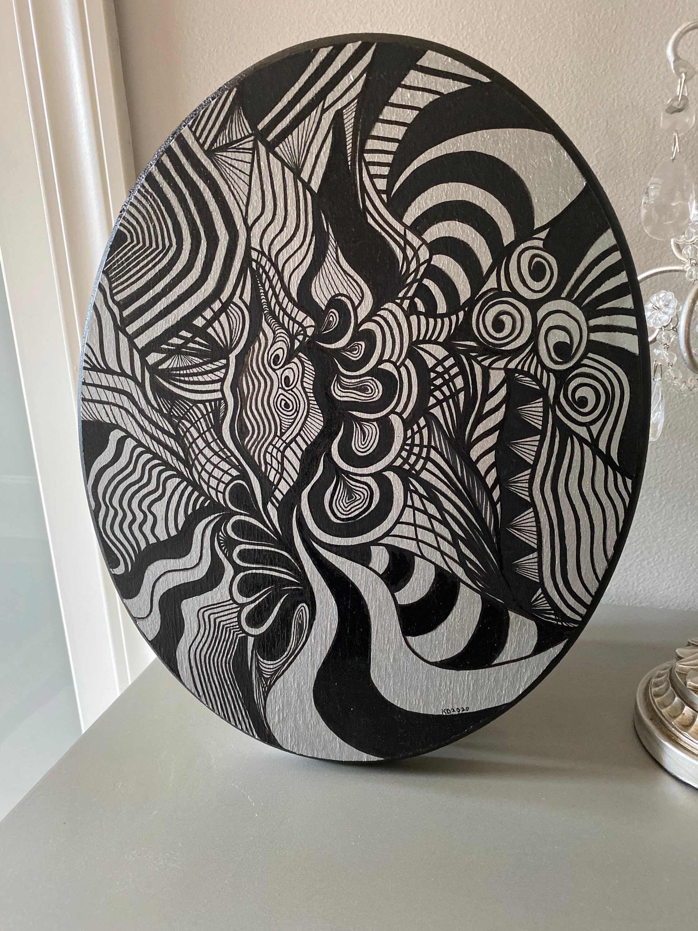 Silver and Black Ink Paint on Wood. Unique Line Art Abstract Artwork - Etsy