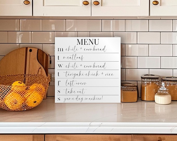 Weekly Menu Cutting Board, Dry Erase Menu Board, Meal Planner, Kitchen ...