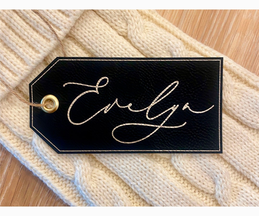Stocking Name Tag || Faux Leather Gift Tag Gift Box Label Custom Name ...