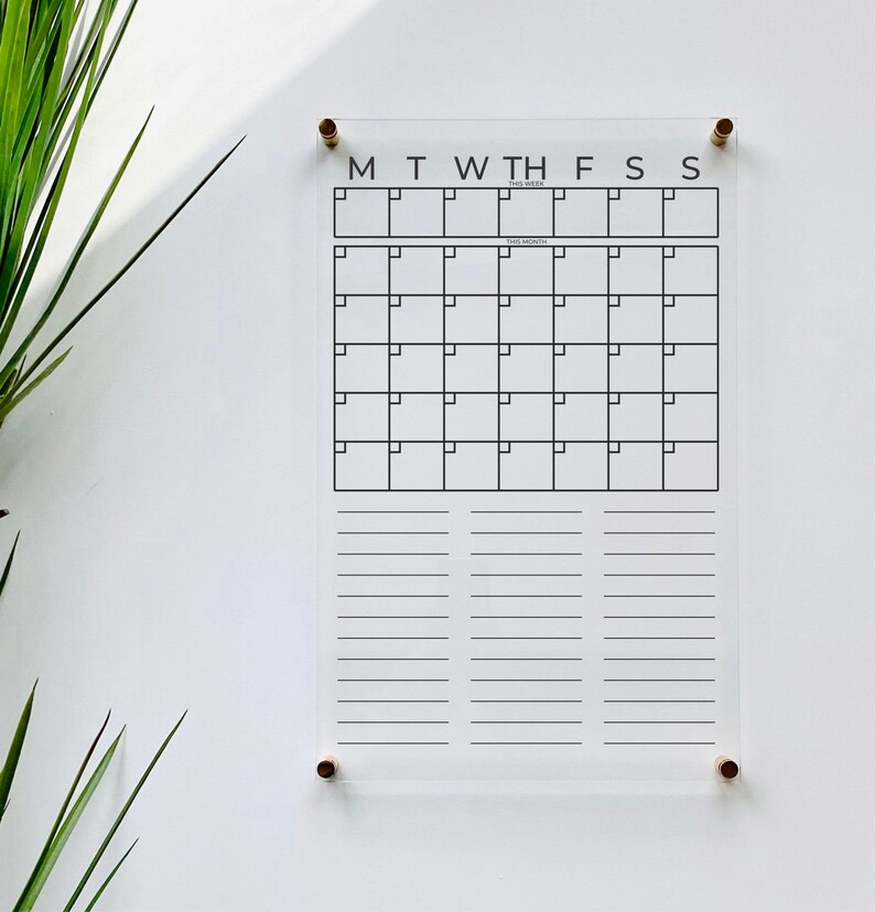 Acrylic Monthly Calendar for Wall With Notes Ll Family Habit - Etsy