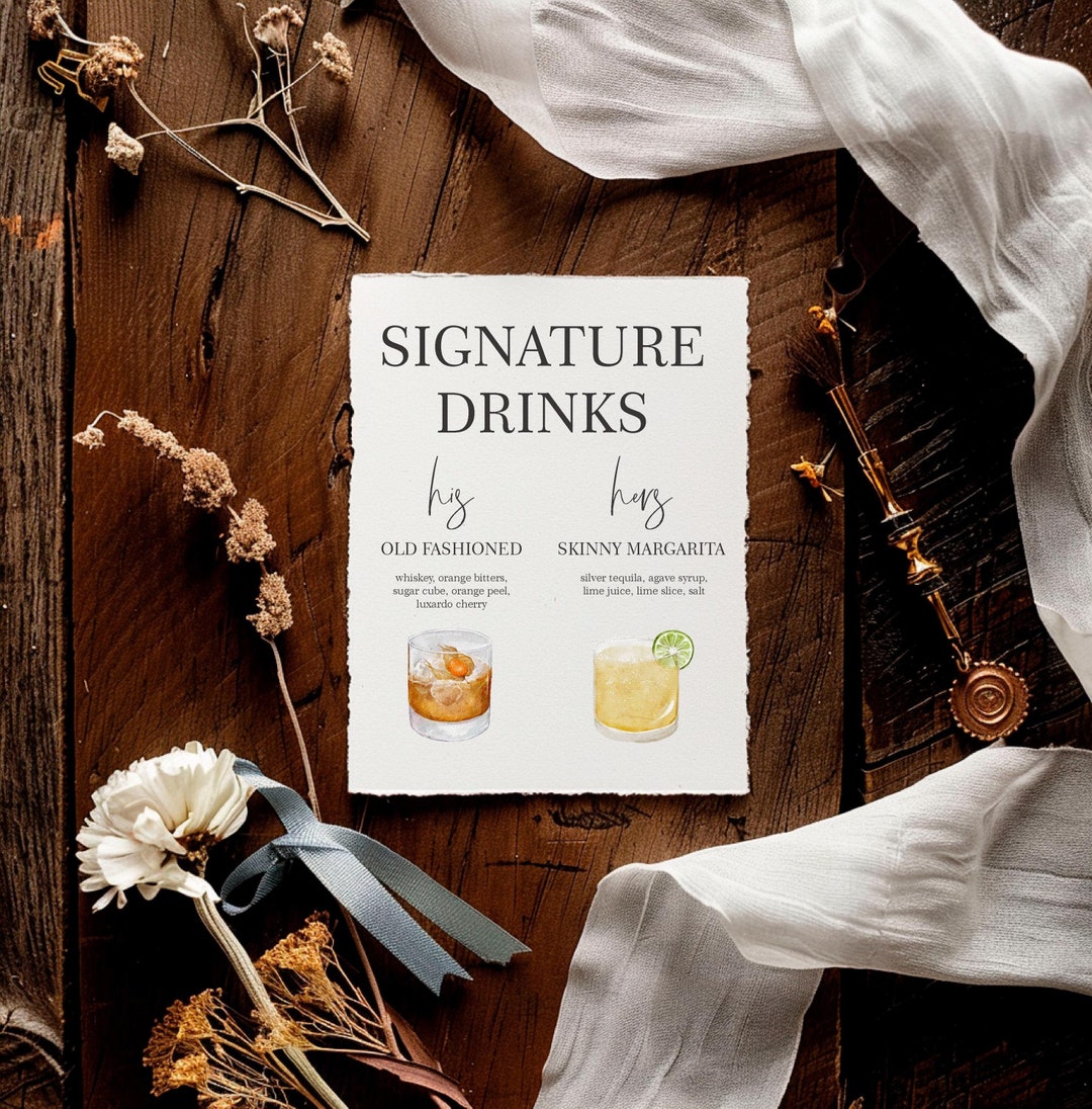 Modern Signature Drinks Menu Bar Sign on Deckled Edge Cardstock ...