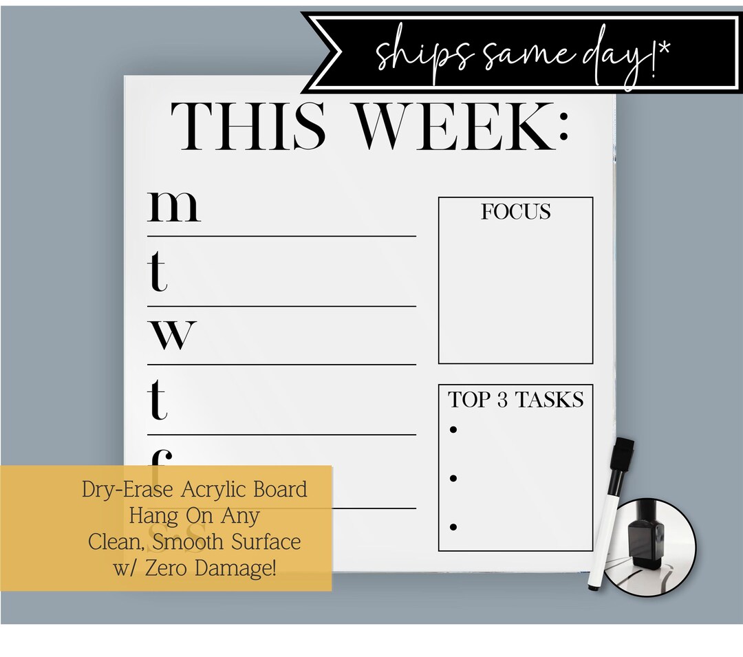 Acrylic Weekly Calendar for Wall / Fridge | Notes Memo Board Dry Erase ...