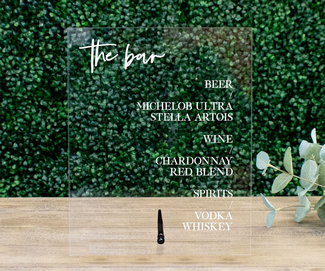 Personalized Wedding Bar Menu Sign Custom Clear Acrylic Wedding Sign ...