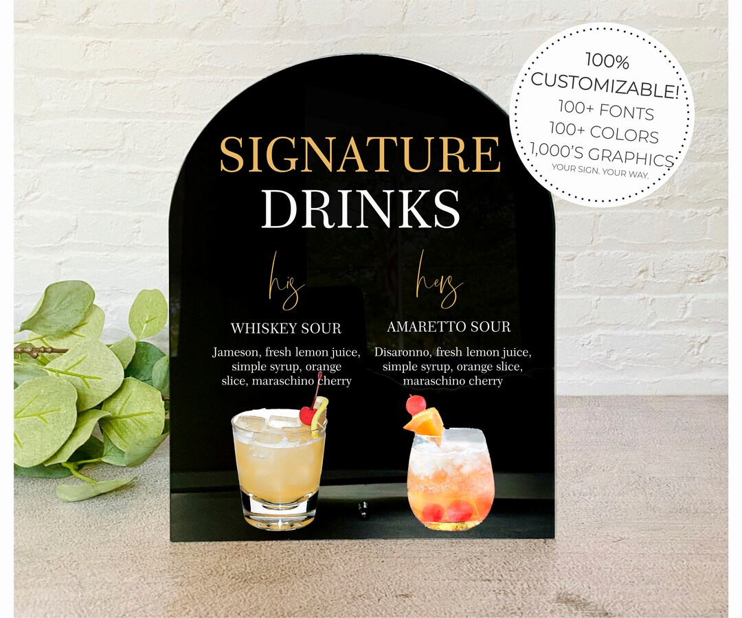 Signature Drinks Bar Arch Sign Custom Acrylic Wedding Sign Personalized ...