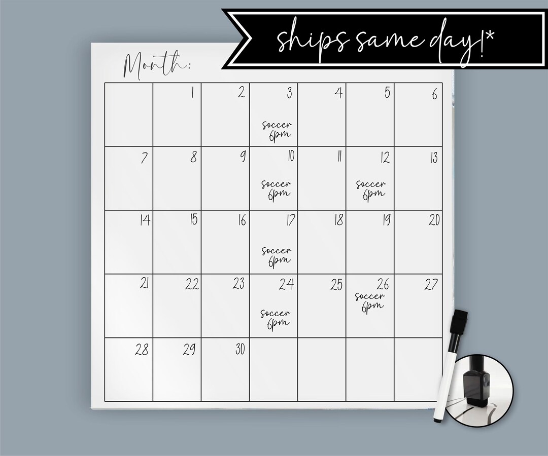 Acrylic Monthly Calendar, Sticks to Any Clean, Smooth Surface Dry-erase ...
