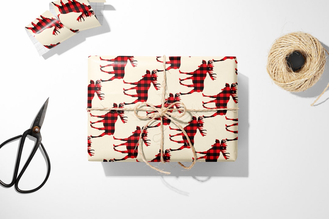 Plaid Moose Wrapping Paper Christmas Wrapping Paper Birthday Bridal ...
