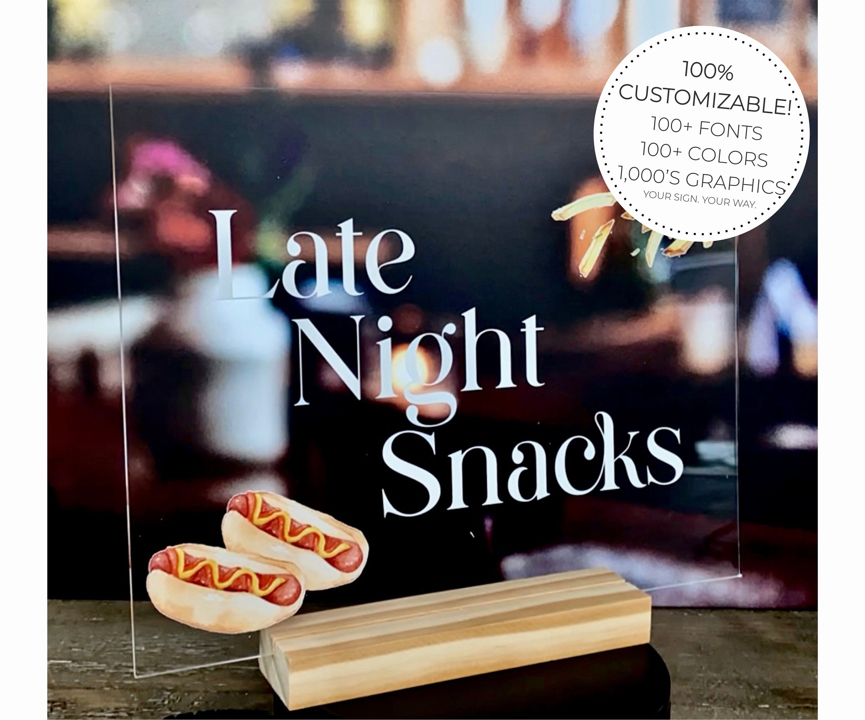 Snack Table Sign custom acrylic wedding sign Late night | Etsy