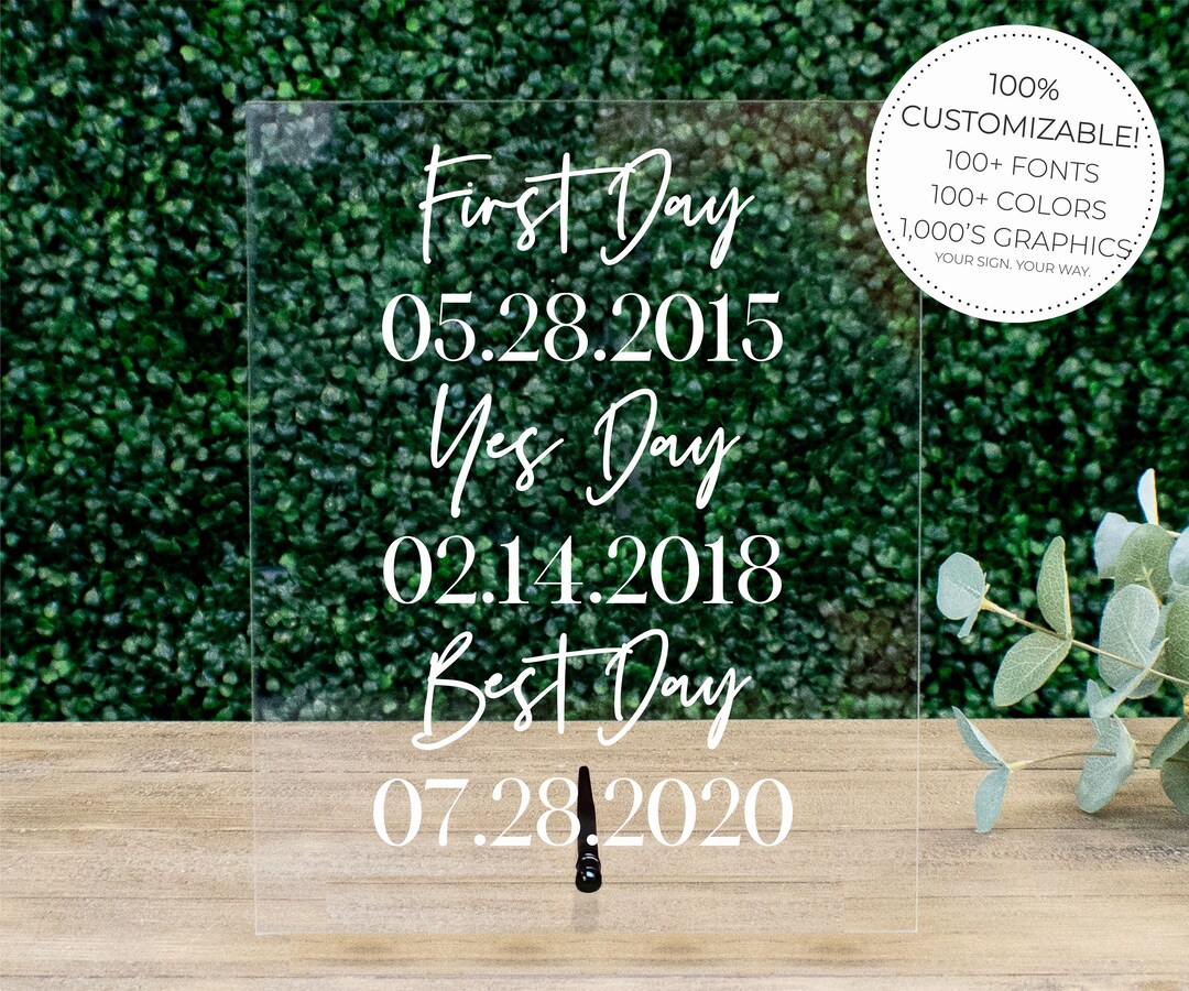 Personalized First Day, Yes Day, Best Day Sign Custom Acrylic Wedding ...