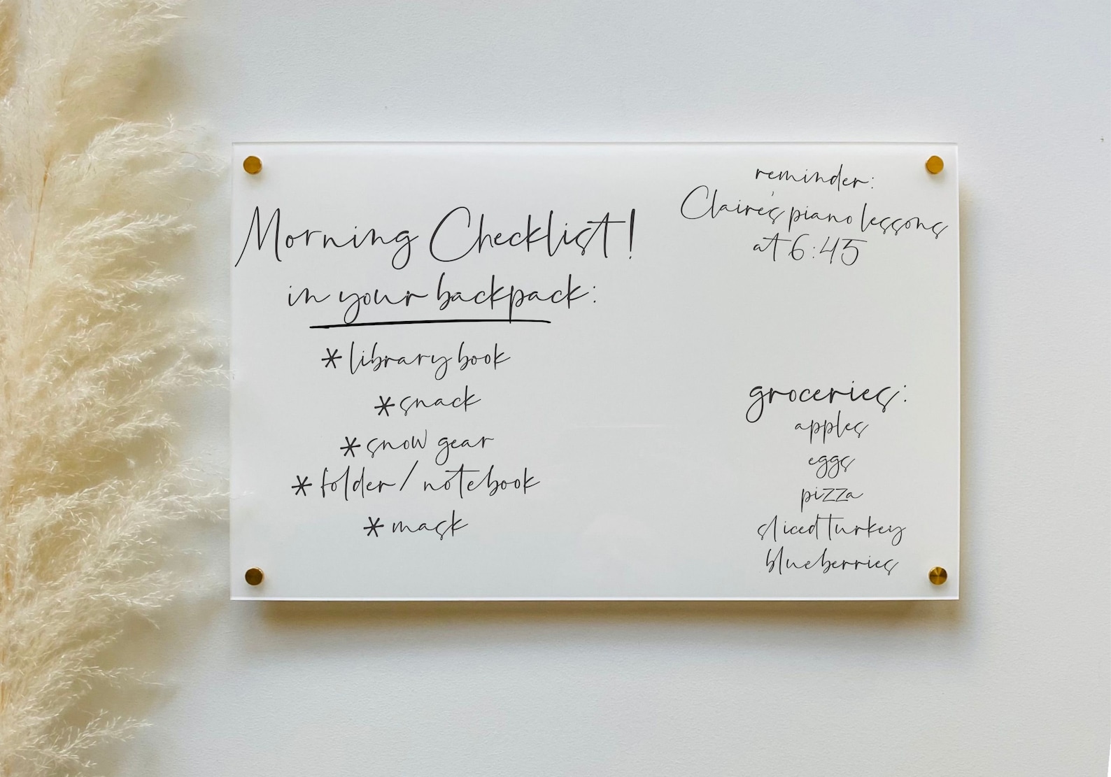 Blank White Acrylic Dry Erase Writing Board With Standoffs || Wall ...