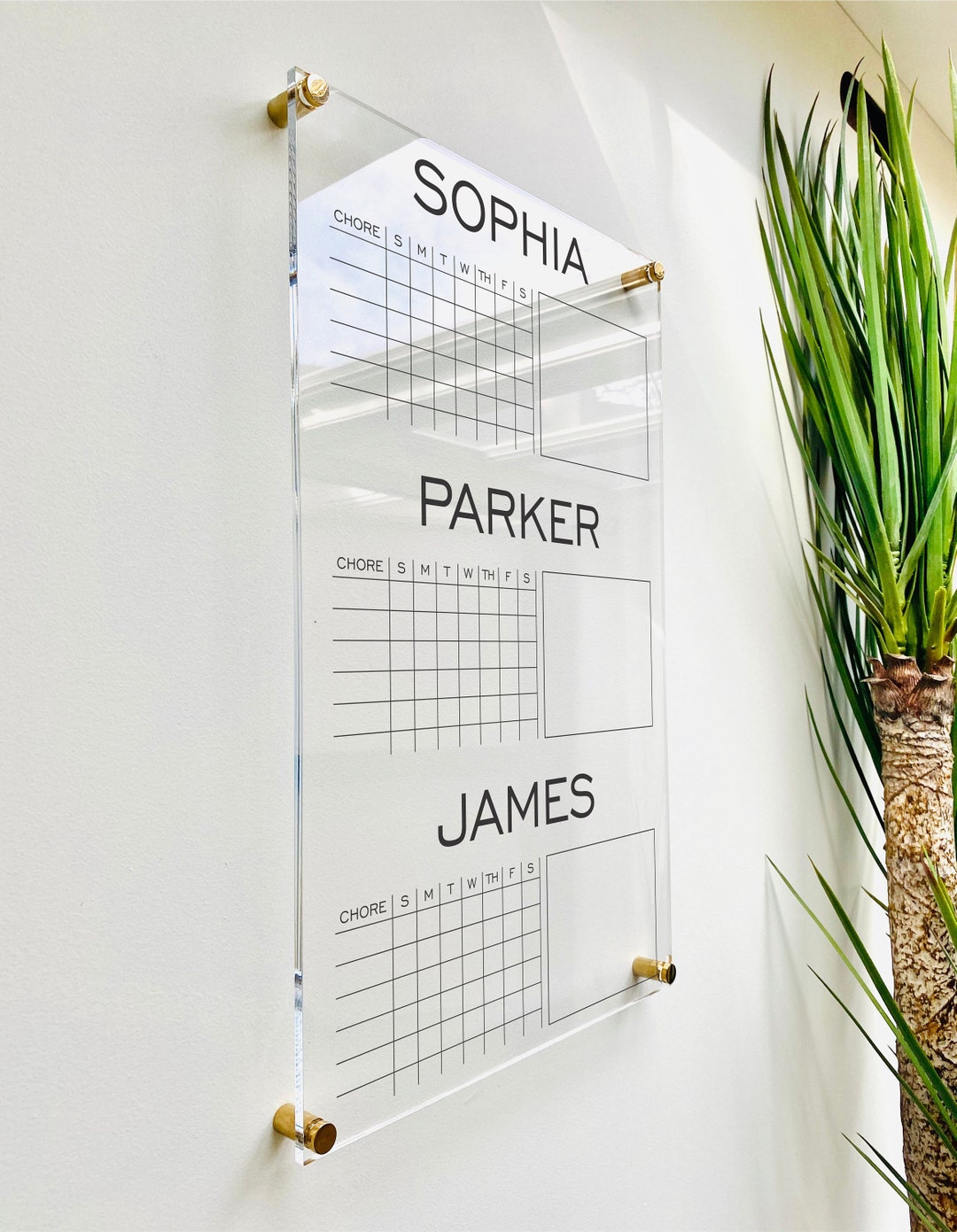 Acrylic Chore Chart Personalized for 3 Kids || Custom Children Girl Dry ...