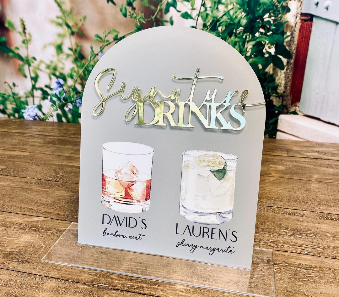 Gold Mirror 3D Signature Cocktails Acrylic Wedding Bar Sign || Custom ...