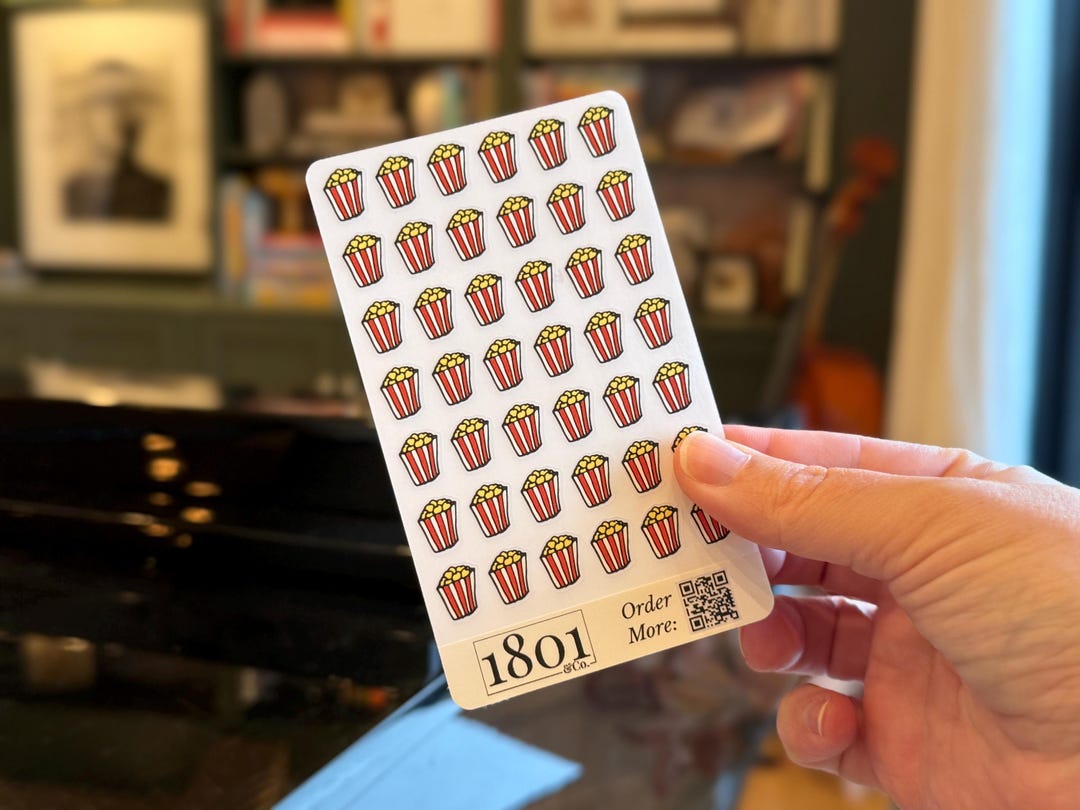 Popcorn Movie Sticker Sheet Icon Repositionable Reusable Planner for ...