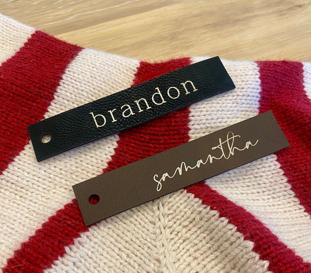 Stocking Name Tag || Faux Leather Gift Tag Gift Box Label Custom Name ...