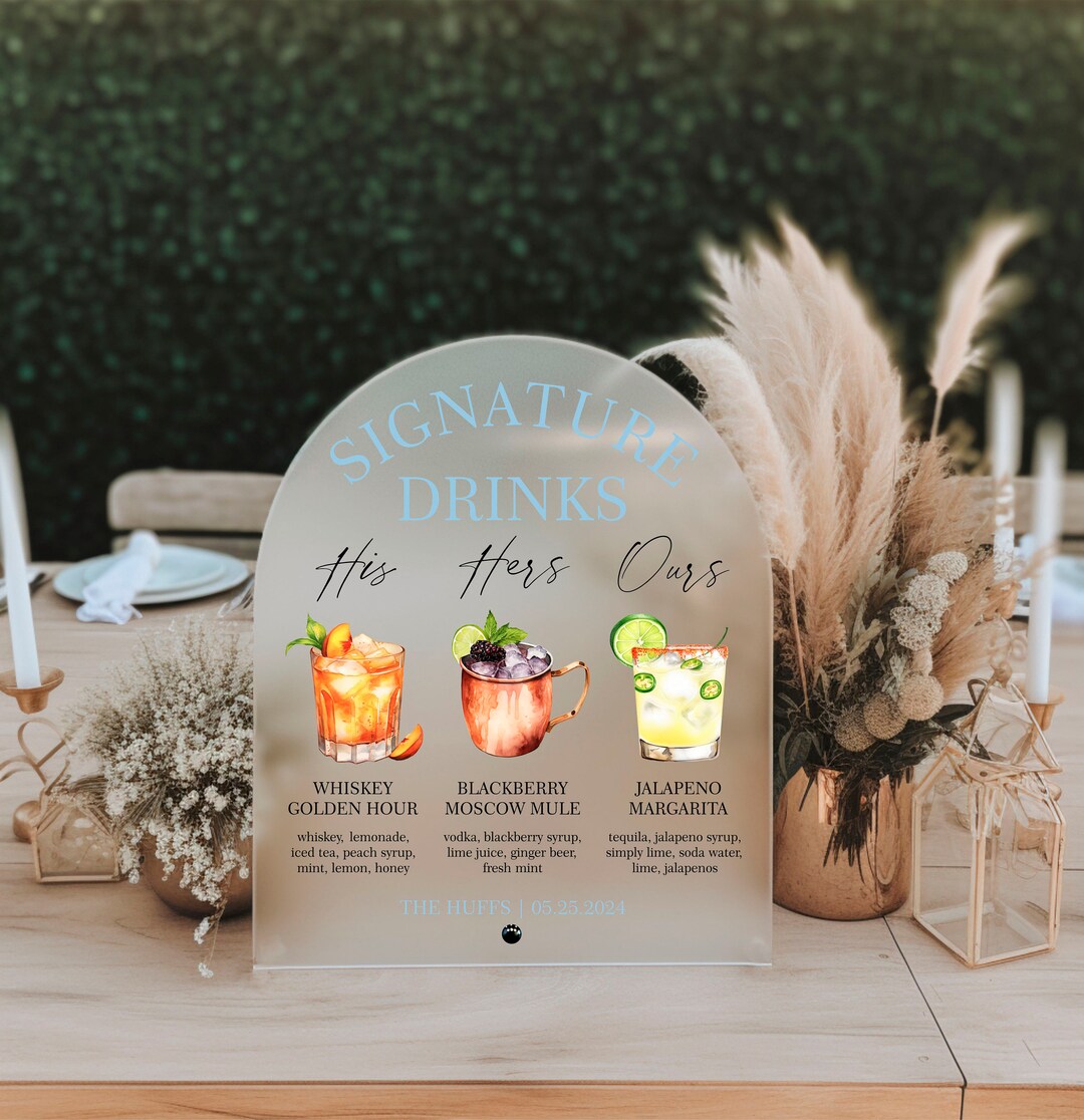 Signature Drinks Bar Arch Sign Custom Acrylic Wedding Sign Personalized ...