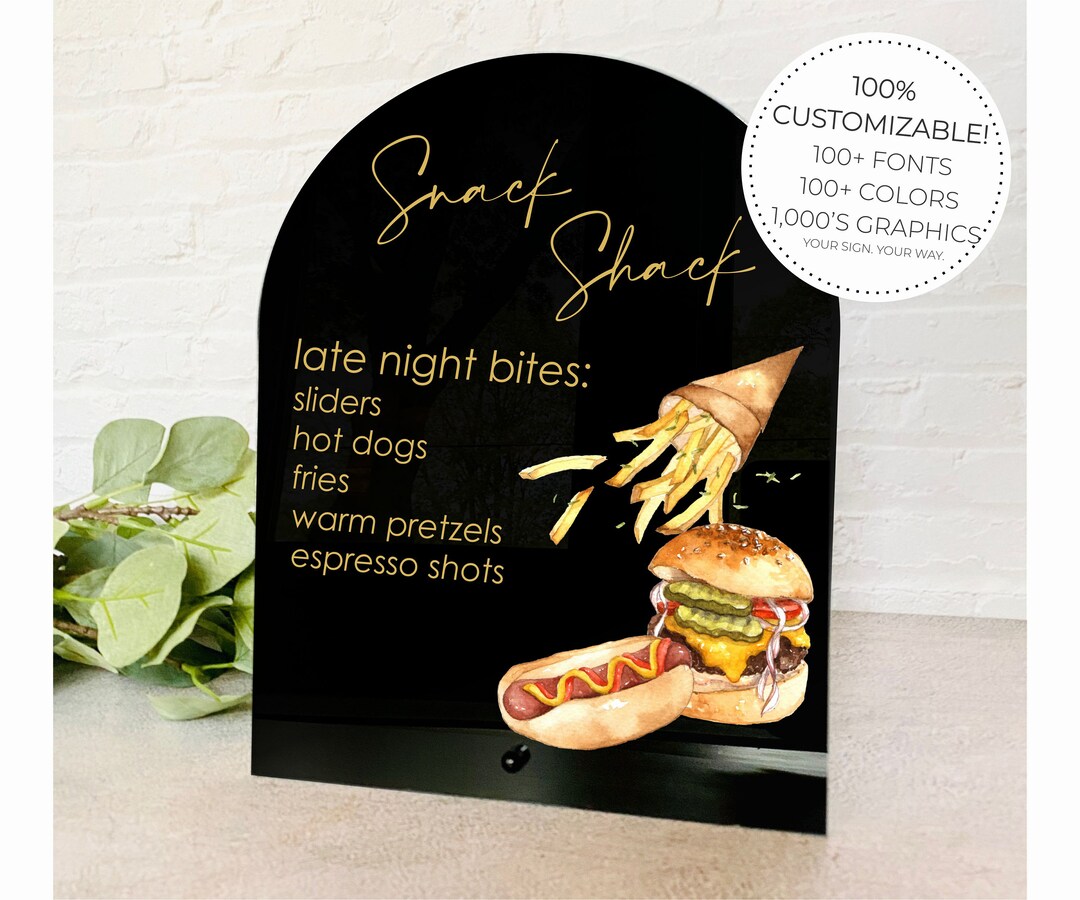 Arch Snack Table Sign Custom Acrylic Wedding Sign Late Night Bites ...