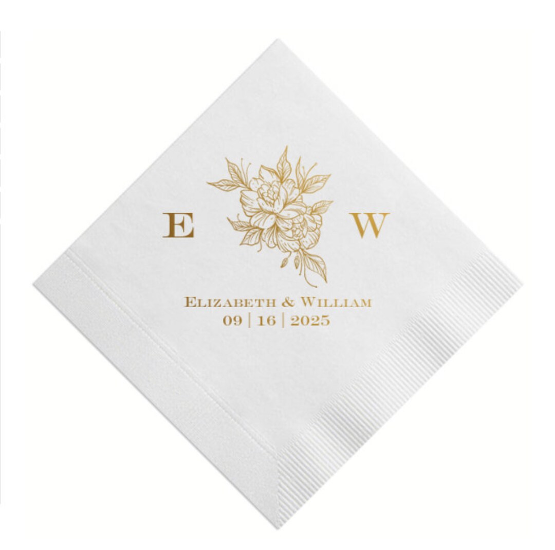 Custom Wedding Cocktail Napkins || Goil Print Floral Wedding Bar ...