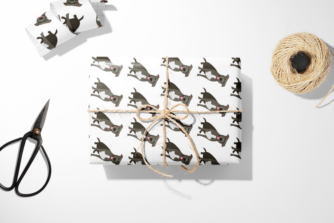 Gray Pitbull Wrapping Paper Christmas Wrapping Paper Birthday Bridal ...