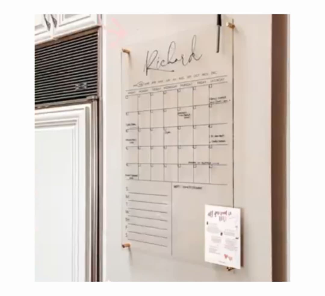 Acrylic Monthly Calendar for Wall || Custom Dry Erase Family Planner ...