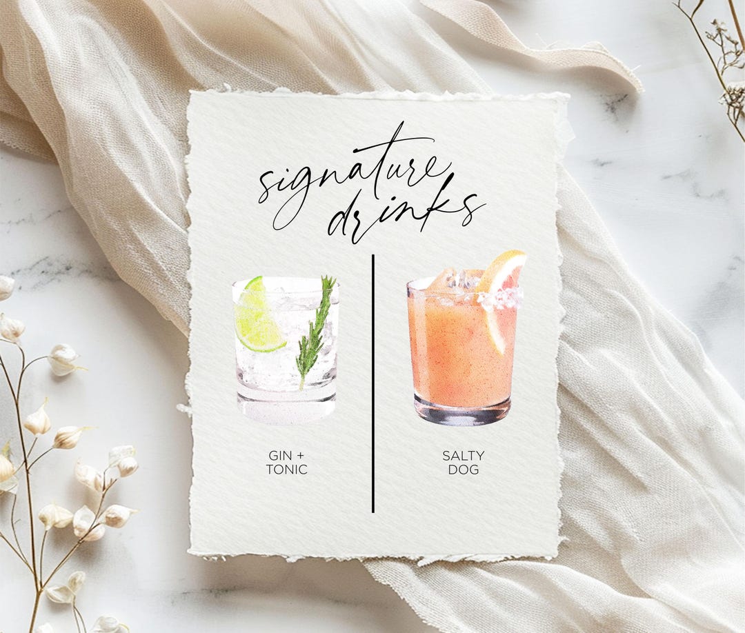 Modern Signature Drinks Menu Bar Sign on Deckled Edge Cardstock ...