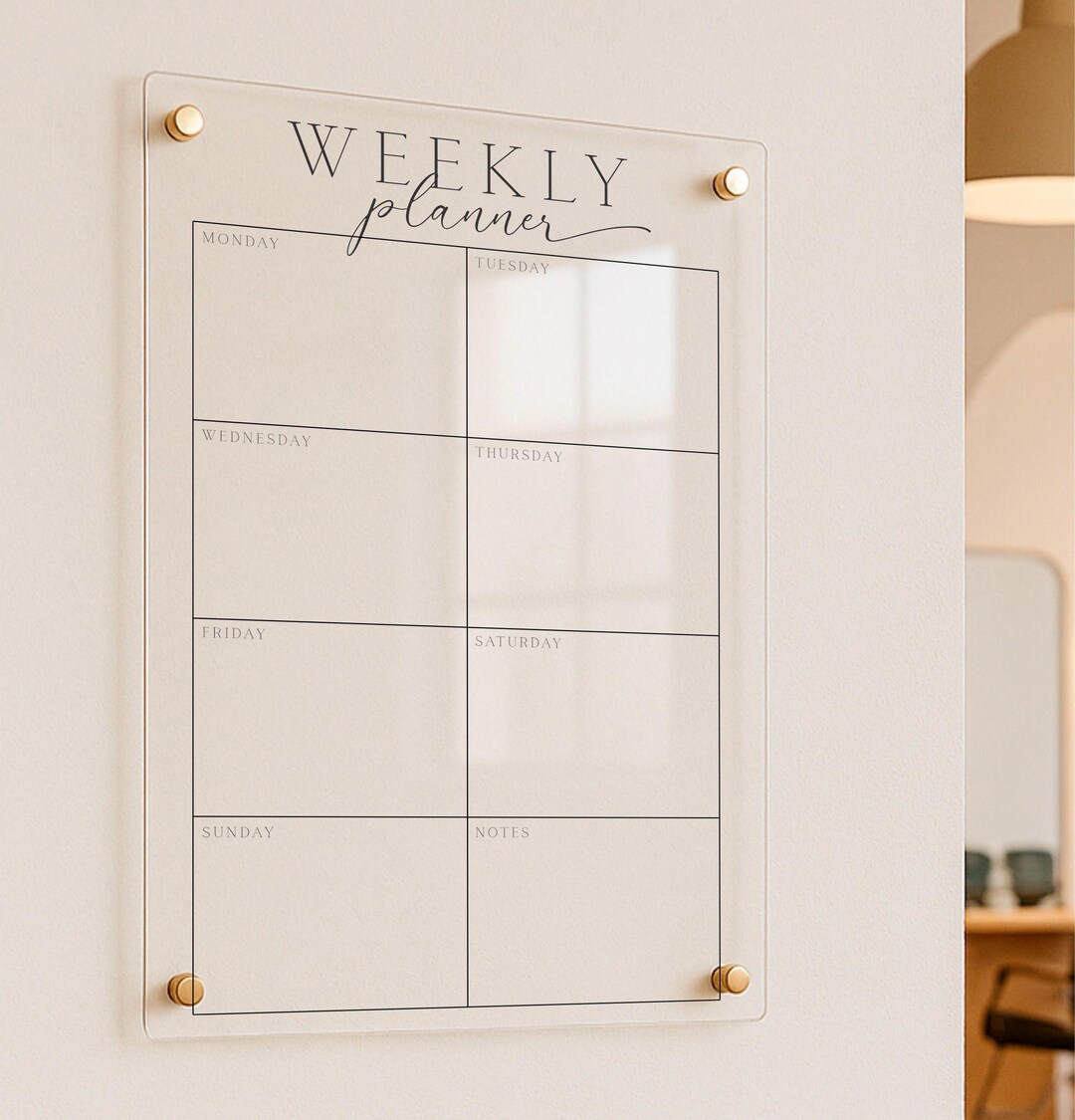 Acrylic Weekly Calendar for Wall || Custom Dry Erase Family Planner ...