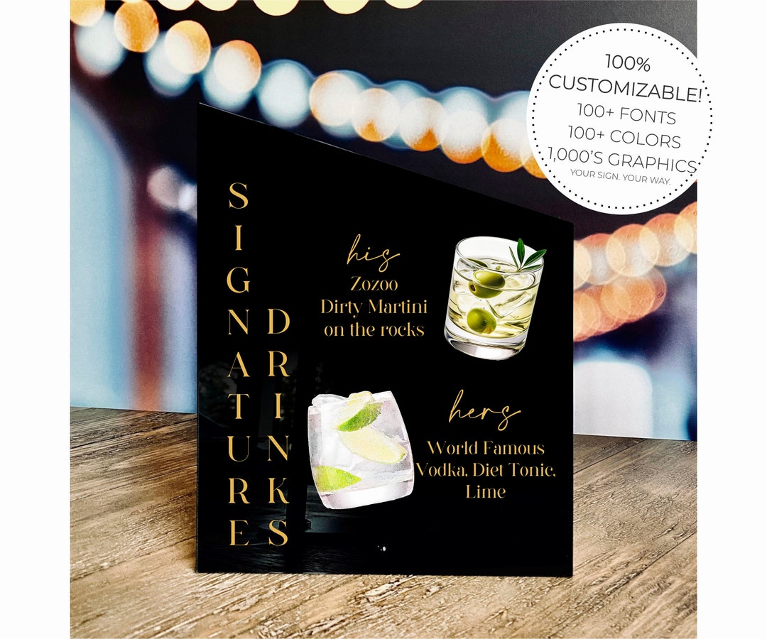 Personalized Drinks Menu Acrylic Wedding Sign Cocktails Drinks Menu Bar ...