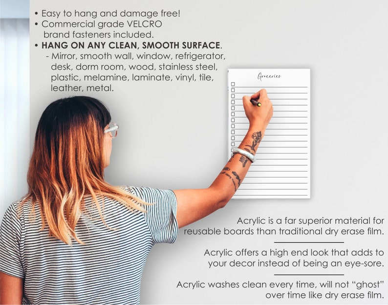 Acrylic Grocery List Board for Wall / Fridge | Notes, Memo Board Dry ...