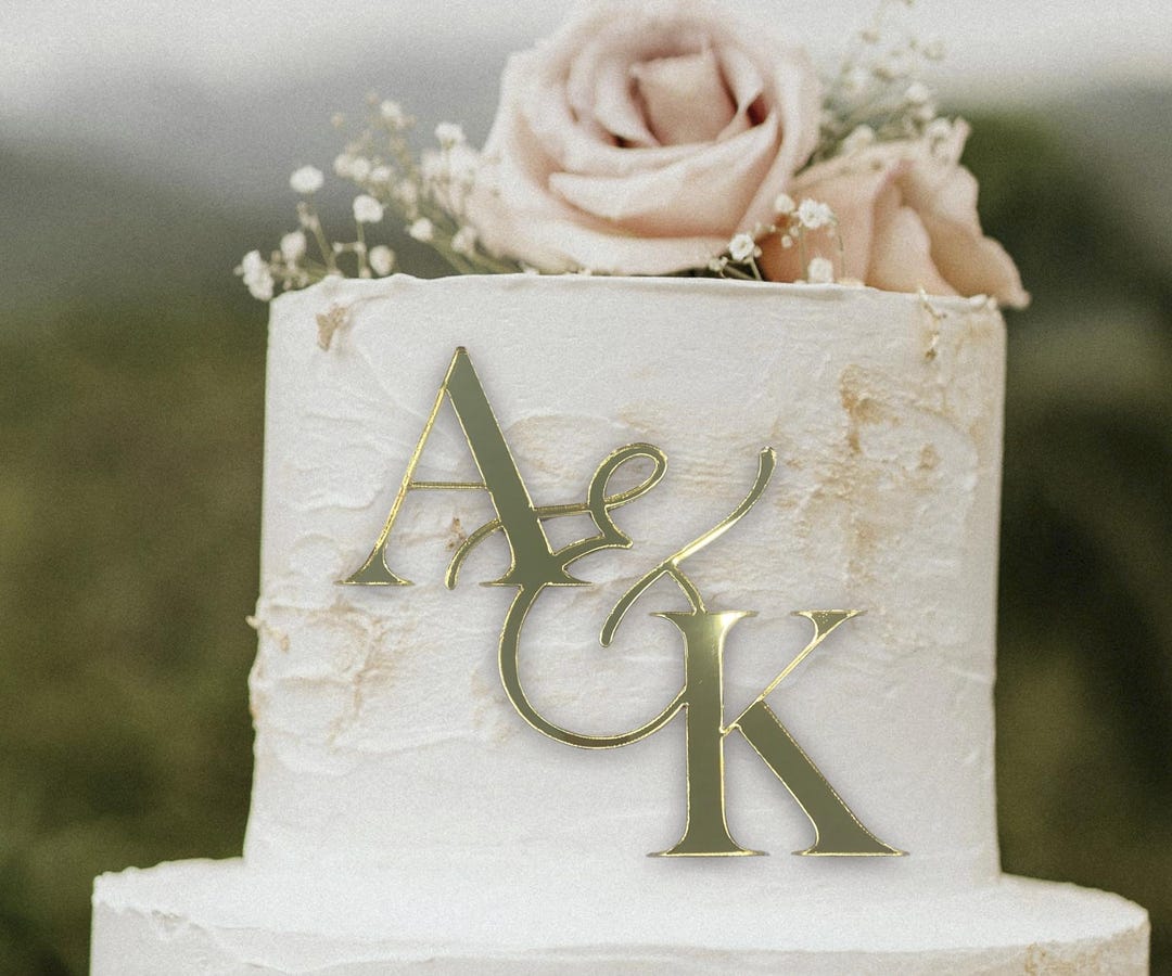 Gold Mirror Wedding Initials Cake Topper || Wedding Table Decor, Laser ...