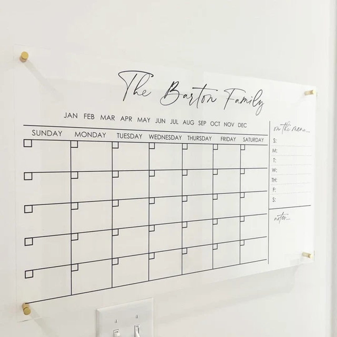 Personalized Acrylic Calendar for Wall Ll Dry Erase Board Lucite Clear ...