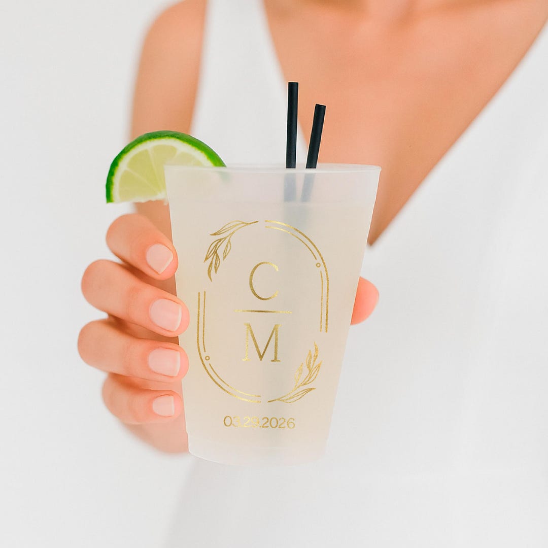 Custom Wedding Frosted Cups || Goil Print Floral Wedding Bar Engagement ...