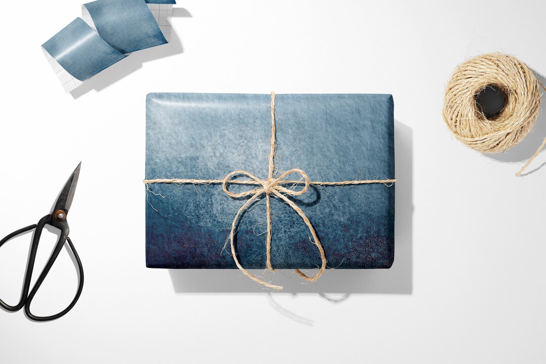 Blue Watercolor Wrapping Paper Christmas Gift Wrap Birthday Bridal Baby ...