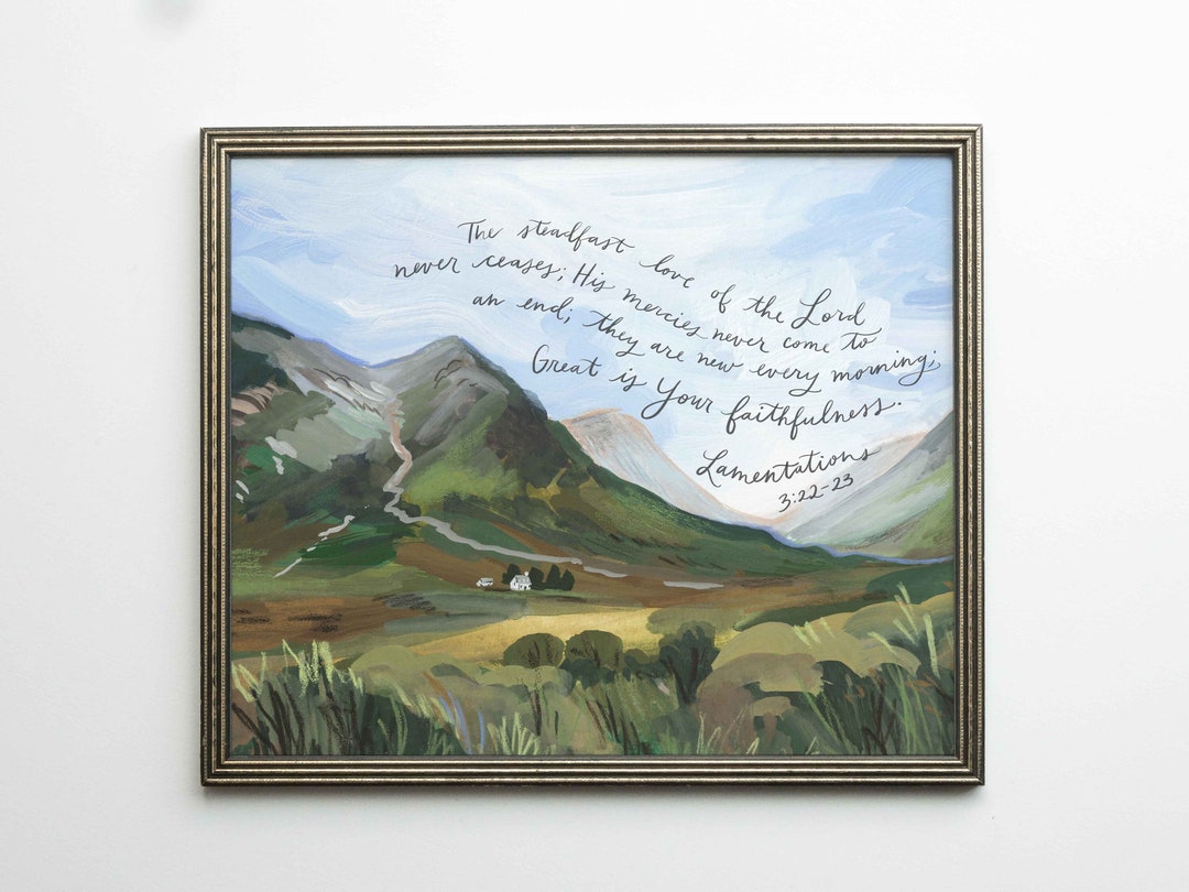 Scripture Landscape Art Print Modern Christian Art great is Your ...