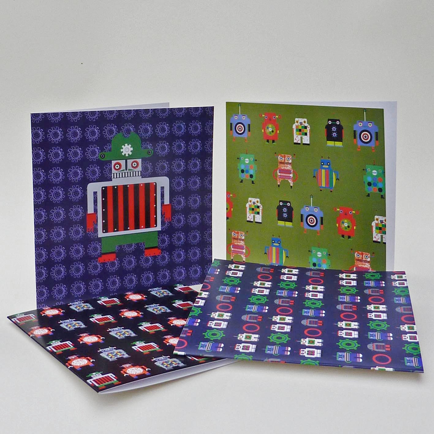 Robots Cards Set of 4 Individual Designs - Etsy