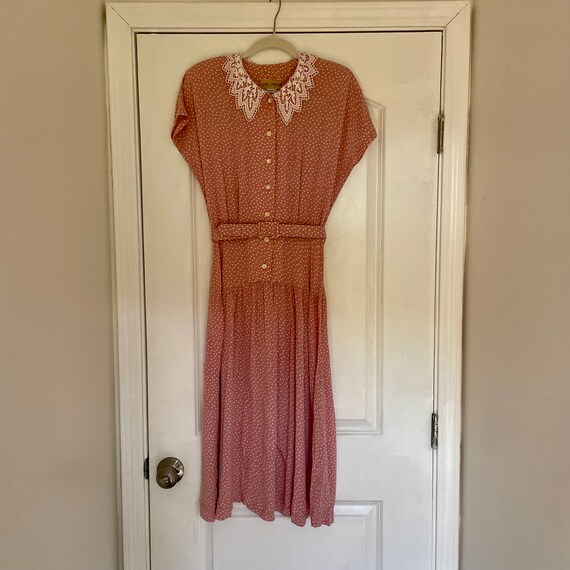 80s vintage Jane Singer pink and white polka dot dres… - Gem