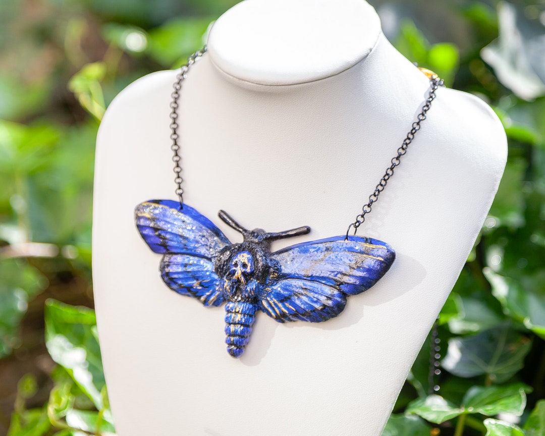 Deathhead Hawk-moth Necklace - Moth Necklace - Blue / Purple / Gold - Etsy