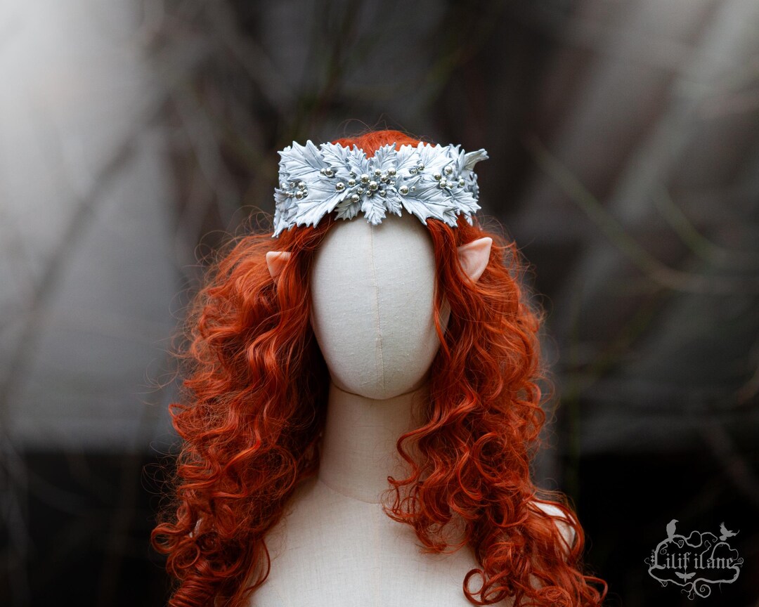 Holly Crown in White and Silver Tones and Metal Beads - Etsy