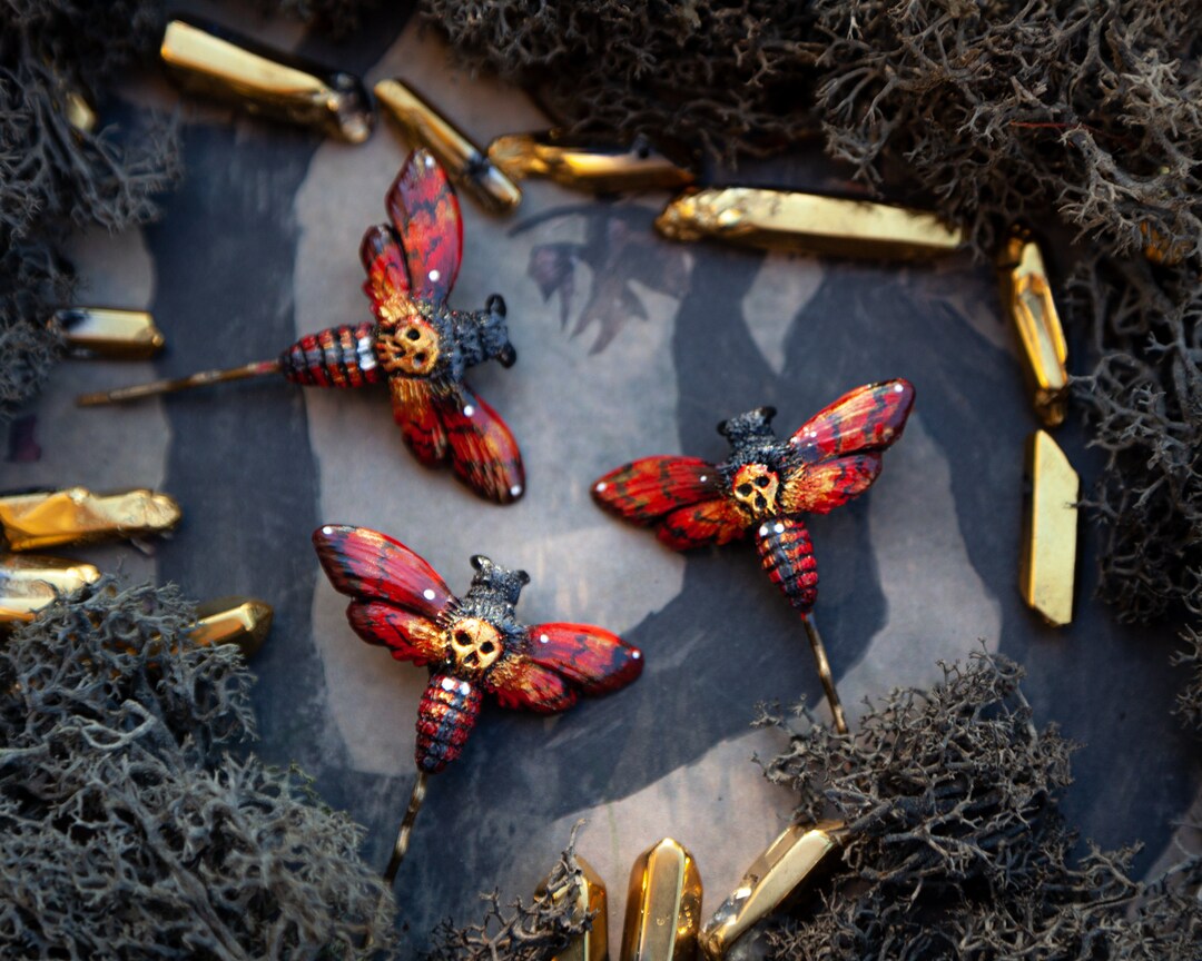 1x Moth Hairpin Moth Hairpin Death's-head Hawkmoth Red/gold - Etsy