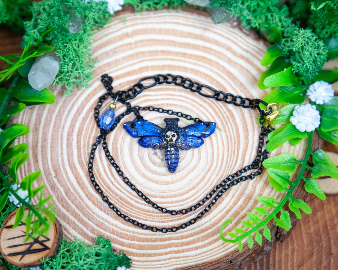Small Death's Head Hawk Moth Necklace Blue / Purple / Gold - Moth ...