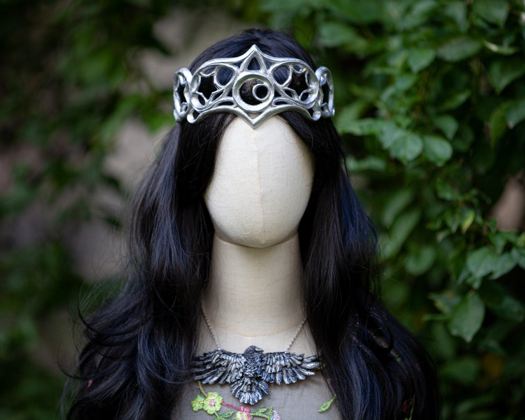 Moon and Stars Tiara in Silver With Obsidian Crystals Moon and Stars ...