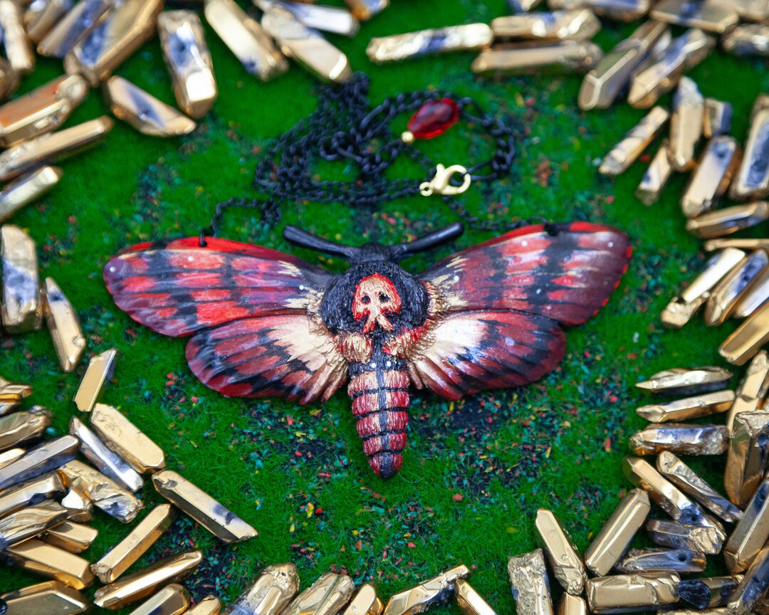 Skull Hawk-moth Necklace Red/gold Moth Necklace Deathhead Hawk-moth ...