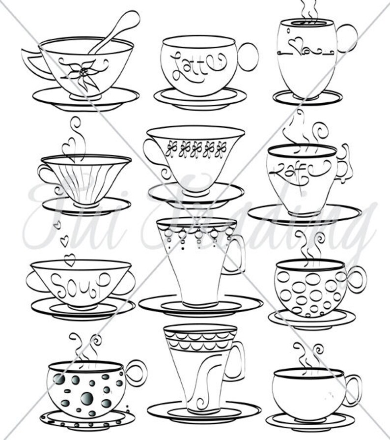 Vector Teacups Tea Cup Outlines Digital Drawings Tea Art | Etsy Vector Teacups Tea Cup Outlines Digital Drawings Tea Art | Etsy